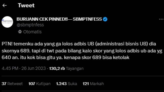 Netizen Keluhkan Skor UTBK Tinggi tapi Gagal Masuk Universitas Brawijaya, Ini Kata Pihak Kampus