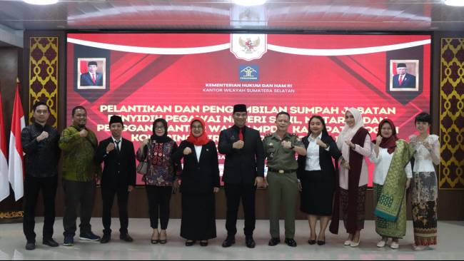 Kakanwil Kemenkumham Sumsel Lantik Notaris, PPNS dan PAW Majelis Pengawas Daerah