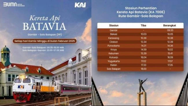 KA Batavia Rute Gambir-Solo Balapan Beroperasi Mulai 6 Februari 2025