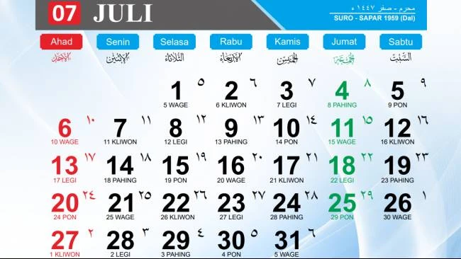 Kalender Jawa Juli 14-20 Juli 2025 Beserta Penanggalan Hijriah, Pekan ...