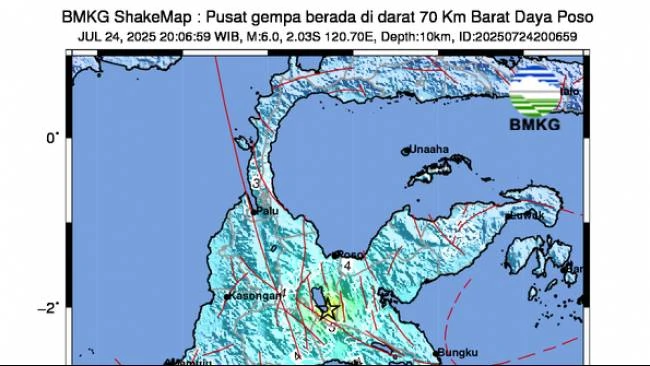 BMKG: Gempa Magnitudo 6,0 di Poso Tidak Berpotensi Tsunami