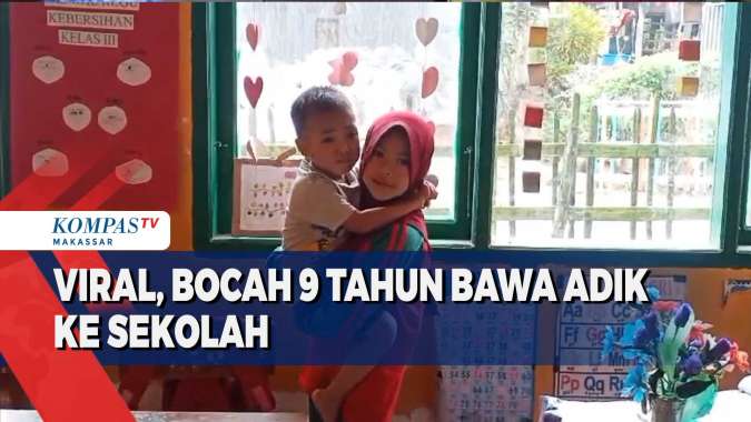 Viral, Bocah 9 Tahun Bawa Adik Ke Sekolah