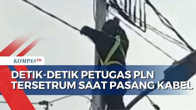 Detik-detik Petugas PLN Tersetrum saat Pasang Sambungan Kabel