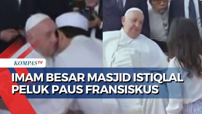 Momen Imam Besar Masjid Istiqlal Sambut Paus Fransiskus dengan Pelukan