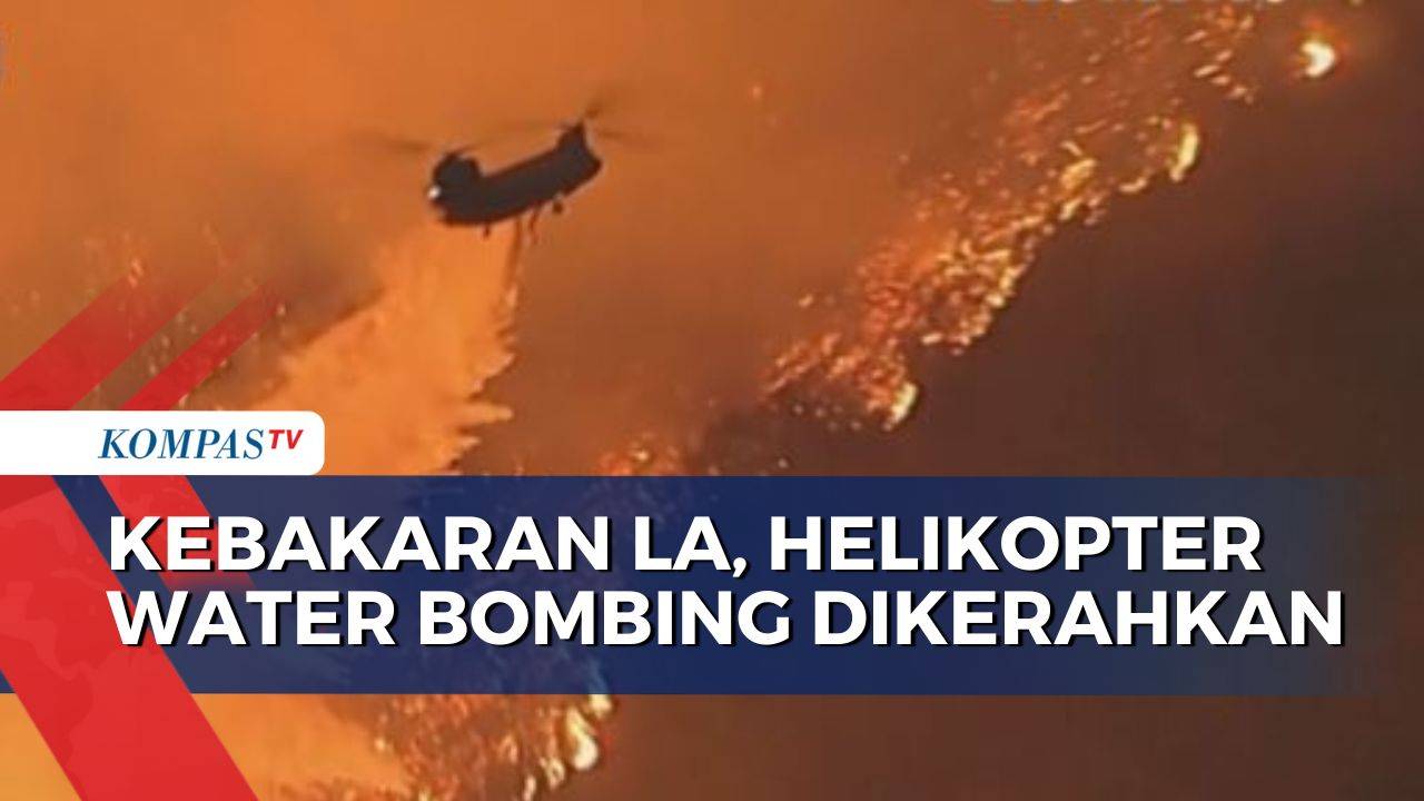 Video: Helikopter Water Bombing Dikerahkan Padamkan Titik Api di Los Angeles