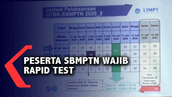 Peserta UTBK SBMPTN Wajib Membawa Surat Rapid Test