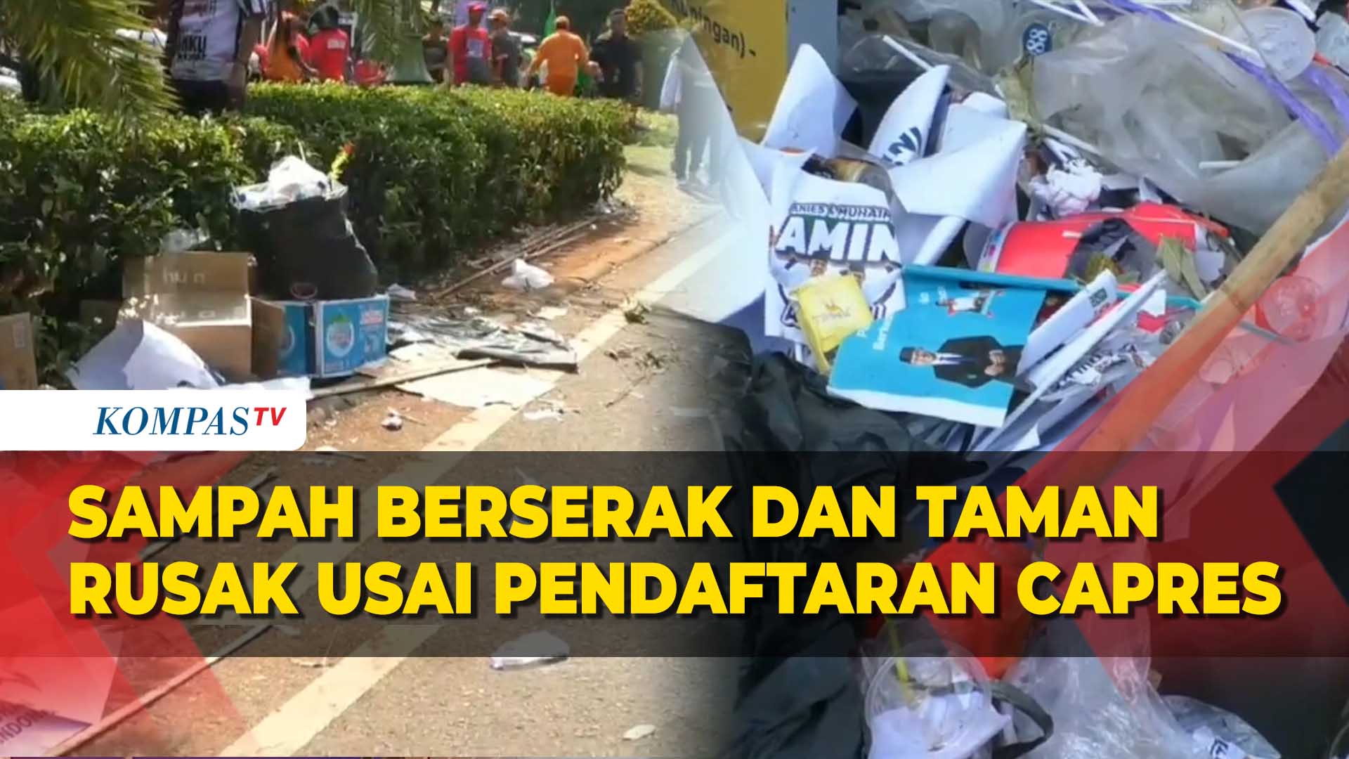 Video: Sisa Pendaftaran Dua Capres: Sampah Berserak, Taman Rusak