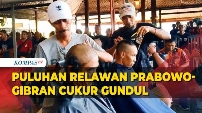 Prabowo-Gibran Unggul Sementara, Puluhan Relawan Syukuran Cukur Gundul