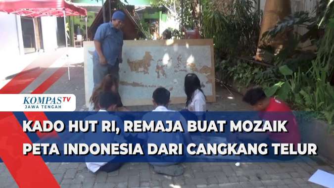 Kado HUT RI, Remaja Buat Mozaik Peta Indonesia dari Cangkang Telur