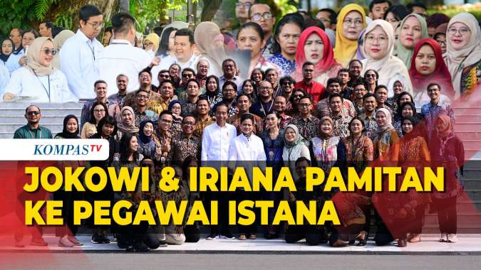 Jokowi dan Iriana Pamitan dan Foto Bareng dengan Para Pegawai Istana