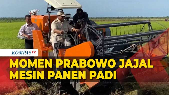 Momen Presiden Prabowo Subianto Jajal Mesin Panen Padi saat Kunjungan Kerja Perdana di Merauke
