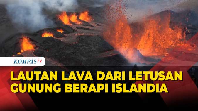 Penampakan Lautan Lava dari Letusan Gunung Berapi Sundhnukur di Islandia