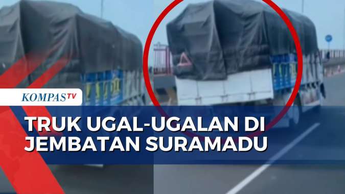 Rekaman Aksi Ugal-Ugalan Truk di Jembatan Suramadu