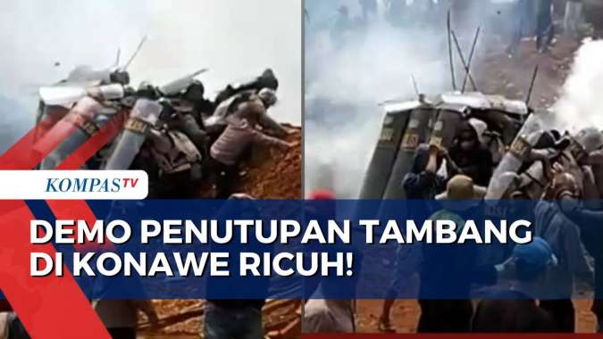 Demo Penutupan Tambang di Konawe Berakhir Ricuh, Polisi dan Peserta Terluka