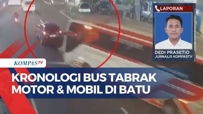 BREAKING NEWS! Bus Pariwisata Tabrak Mobil dan Motor di Batu, Rem Blong Jadi Pemicu Kecelakaan