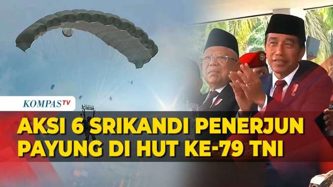 Aksi 6 Srikandi Penerjun Payung di HUT ke-79 TNI, Disambut Tepuk Tangan ...