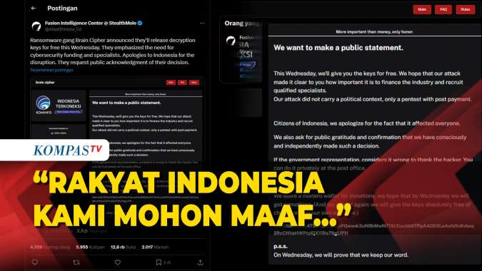 Terduga Hacker PDNS Minta Maaf, Janji Beri Kunci Gratis Besok Terduga Hacker PDNS Minta Maaf, Janji Beri Kunci Gratis Besok