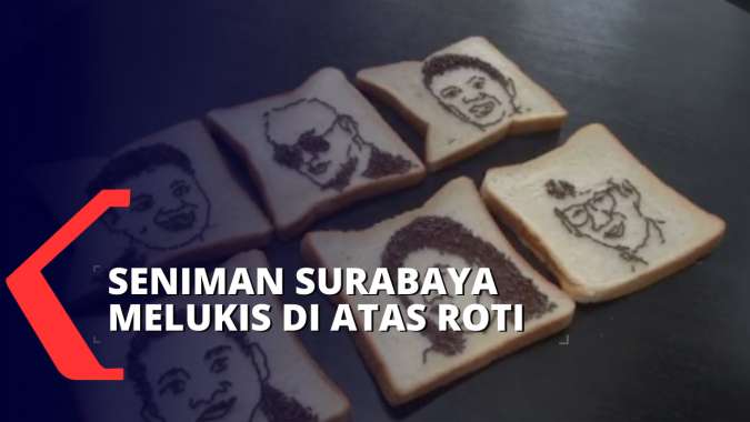 Kreatif! Seniman Asal Kota Surabaya Lukis Wajah Sejumlah Tokoh di Atas Roti
