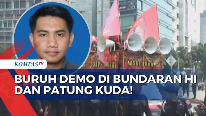Buruh Demo Pencabutan Omnibus Law, Jalan Medan Merdeka Selatan Arah Patung Kuda Ditutup