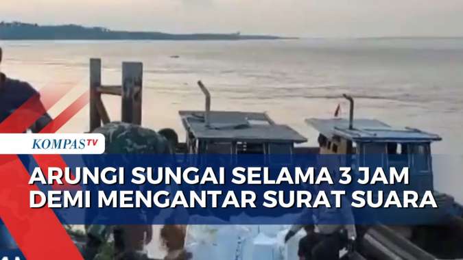 Pendistribusian Logistik Pemilu ke Pelalawan Lewati Sungai Selama 3 Jam