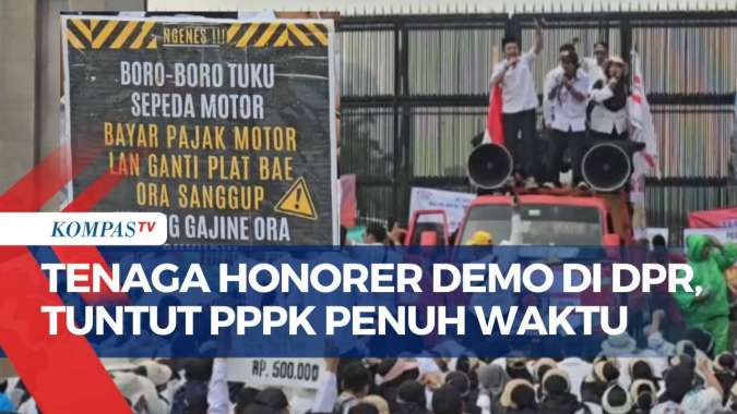 Aksi Demo Tenaga Kerja Honorer di DPR, Tuntut Pemerintah Naikkan Jadi ...